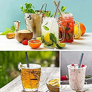 7 Pcs 8.5" Reusable Boba Drinking Straws 304 Stainless Steel Straws Set with 2 Cleaning Brushes Wide Metal Straw for Bubble Tea Milkshakes Smoothie Bar Accessory (Gold)