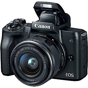 Canon EOS M50 Mirrorless Vlogging Digital Camera with 15-45mm Lens + Camera Bag + 64GB Memory Card + Cleaing Set + More (International Model) (2680C011) - Starter Bundle (Renewed)