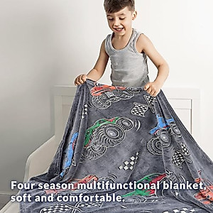 OHOIT Glow in The Dark Blanket for Kids Cute Truck Blanket Boys Blanket for Sofa Couch Bed Birthday Christmas Valentine's Day Easter Gifts for Kids Boys
