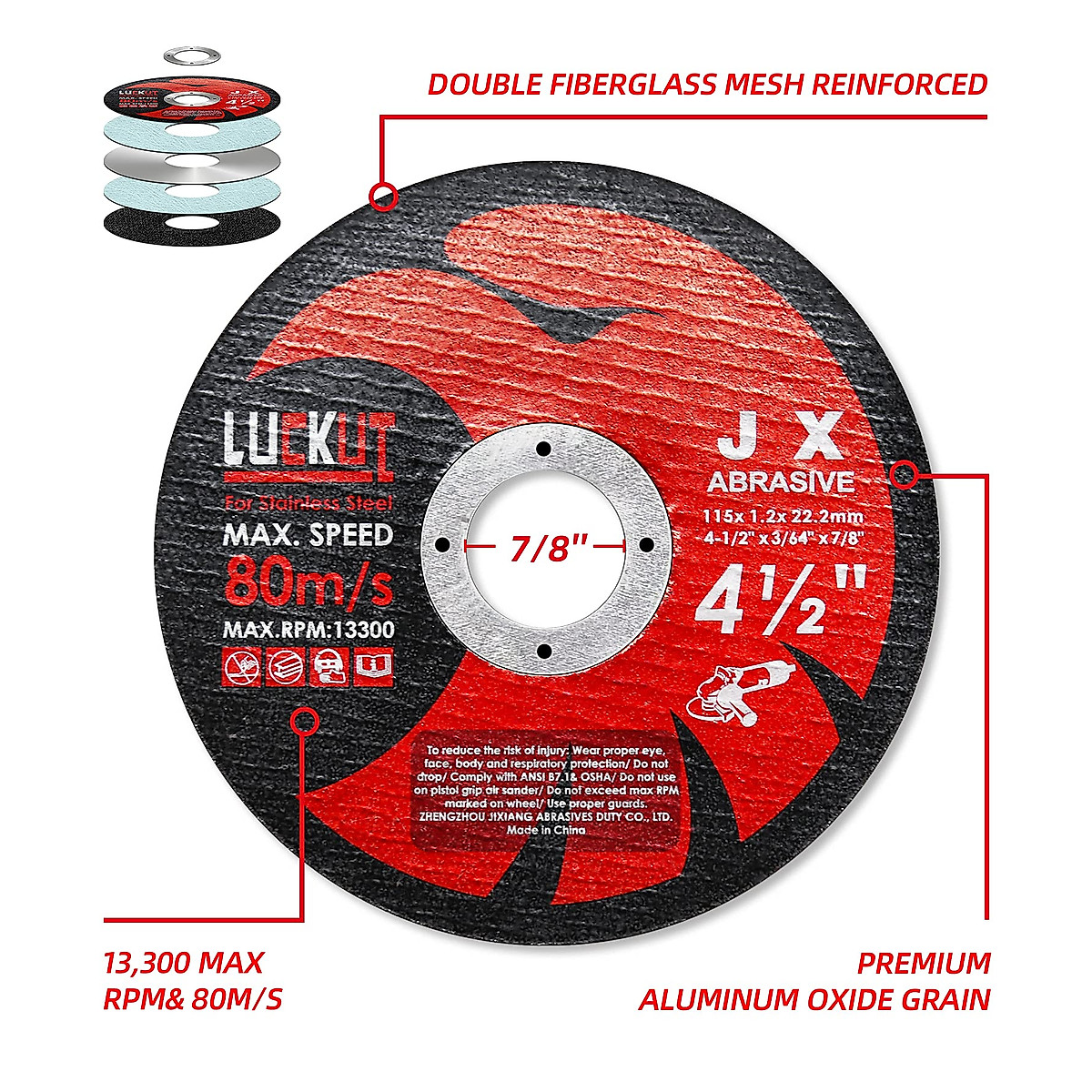 LUCKUT Cut-Off Wheels Cutting Wheel Disc 4-1/2"x3/64''x7/8'' Thin Metal Stainless Steel Cutting Cut Off Disc Blades Grinding Wheel for Angle Grinders 50-Pack