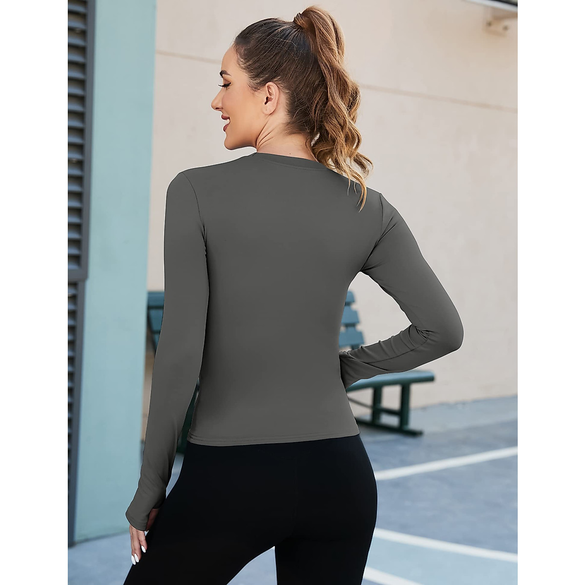 Loovoo Women Workout Tops Women's Long Sleeve Running Shirts with Thumbholes Stretch Breathable Athletic Base Layer T-Shirt