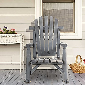 Outsunny Outdoor Wooden Rocking Chair, Rustic Adirondack Rocker with Slatted Seat, High Backrest, Armrests for Patio, Garden, and Porch, Small, Gray