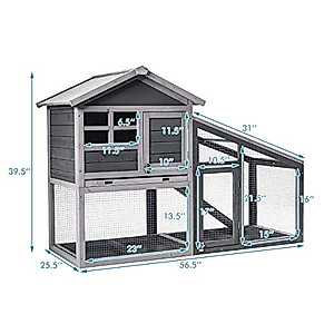 PETSITE Chicken Coop Run, Rabbit Hutch Small Animal Houses & Habitats for Indoor Outdoor Use, Wooden Rabbit Bunny Cage with Pull Out Tray