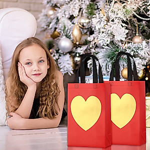 48 Pcs Red Gift Bag with Shiny Gold Heart Print Reusable Gift Bags with Handles Non Woven Red Tote Bag for Wedding Birthday Bridal Shower Engagements Party Anniversaries, 8 x 12 x 4 Inch(null)