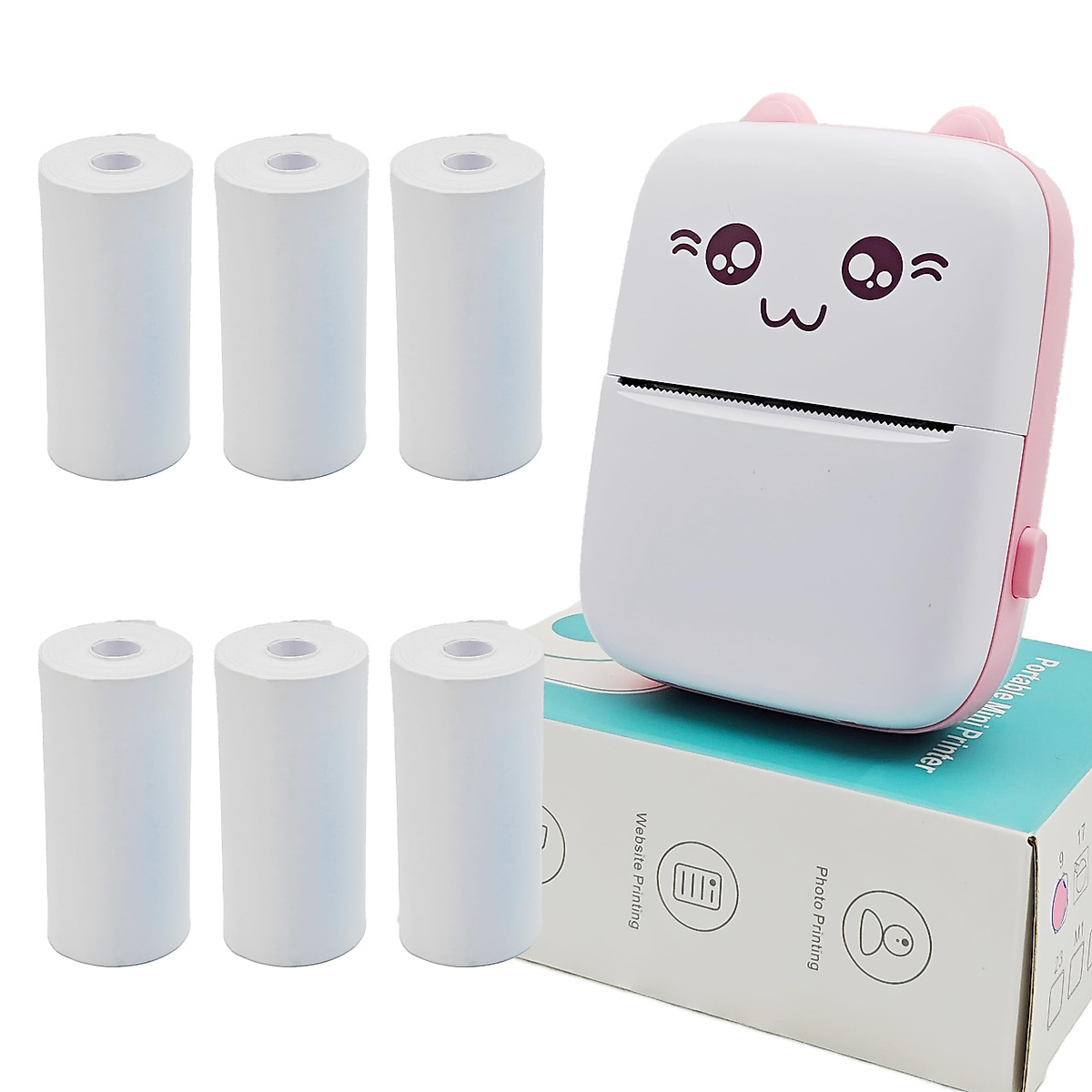 Zplumestarxx Mini Portable Small Printer Paper 6 Rolls Sticker Printer Machine Mini Printer Sticker Printer Study Printer for Pictures Photos Compatible with Android and iOS Wireless&Bluetooth Pink
