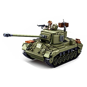 DAHONPA M26E1 Pershing Medium Tank Army Building Block(742 PCS),WW2 Military Historical Collection Model with 3 Soldier Figures,Toys Gifts for Kid and Adult.