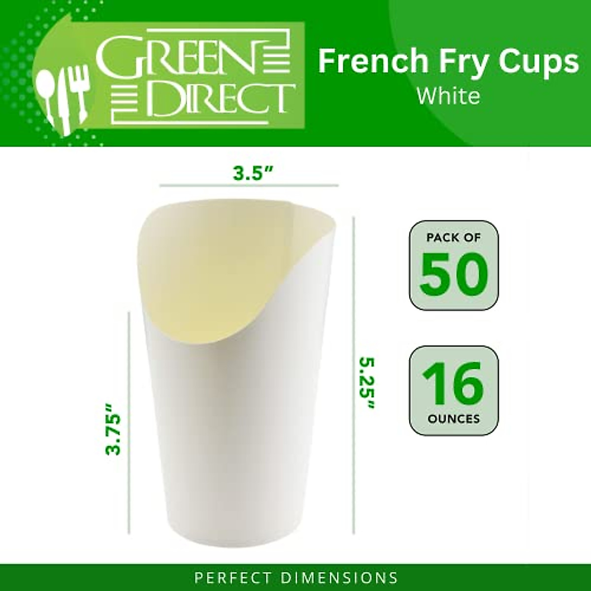 Green Direct White 16 oz. French Fry Cups Disposable Paper Cup | Charcuterie Cups Disposable French Fry Holder | Paper Cups French Fries Holder Pack Of 50 Appetizer Cups