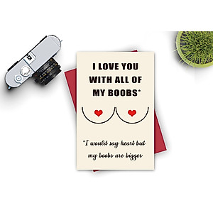 Yerasiw Funny Anniversary Card, Birthday Card with Envelope, Love You with All of My Bo*bs Card for Boyfriend Husband Him