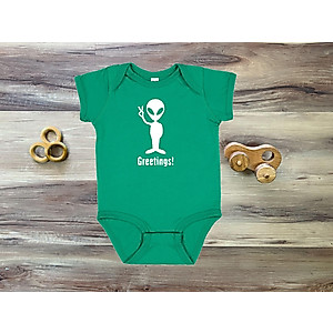 Rocket Bug Greetings Alien Baby Bodysuit, Kids Soft, and Short Sleeve Cotton Bodysuit, Newborn Baby Girl & Boy Gift - (12-18 months, Green)