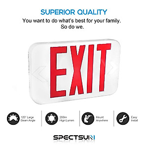 SPECTSUN 4 PACK Red LED Emergency Exit Signs & Battery Backup-UL Certification Hardwired Combo Exit Sign, 120V/277V Exit Sign with Arrow, Business Exit lighting Sign, lobby/Building/Room