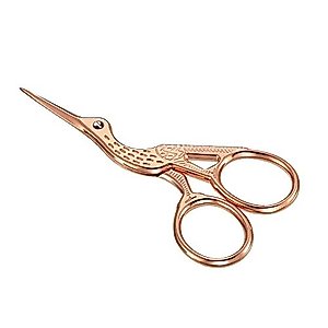 YESTOO Stork Scissors, Professional Stainless Steel Beauty Grooming Scissors for Eyebrow, Facial Hair, Dry Skin, Nose Hair(Rose Gold)