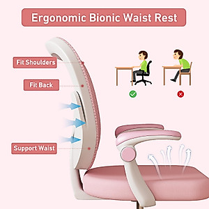 Kasinali Boys Girls Desk Chair with Adjustable Armrests, Kids Desk Chair with Wheels, Kids Computer Chair Kids Office Study Chair (Pink)