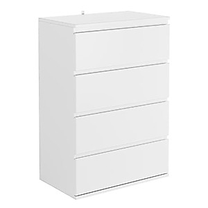 FOTOSOK 4 Drawer Dresser, Modern Storage Chest of Drawers 23.6L x 15.7W x 31.5H in, Nightstand File Cabinet with 4 Drawers for Home Office, White
