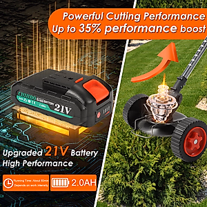 Powerful Cordless Weed Wacker, 21V Electric Brush Cutter with 2.0Ah Battery, Foldable Design, Lightweight and Versatile 3-in-1 Weed Eater for Garden, Lawn, and Yard
