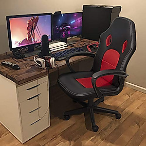 KaiMeng Office High Back Leather Computer Ergonomic Height Adjustable Racing Game Desk Executive Conference Task Chair, 19.5" x 20.1" x 44.2", Red