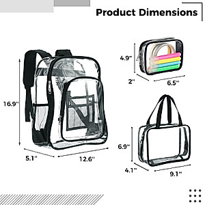 GEKMOR 3Pack Clear Backpack Set Stadium Approved, Transparent Backpack with See Through Lunch Bag and Pencil Case-Heavy Duty PVC