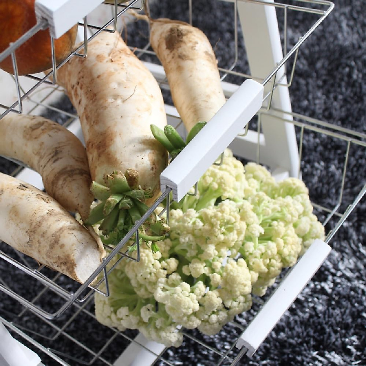 Kitchen Island Cart on Wheels,3 Tiers Rolling Utility Trolley Cart with 2 Drawers,Basket & Storage Shelf,Rolling Kitchen Island,Coffee Bar Microwave Stand Cart with Rolling Wheels for Kitchen(White)