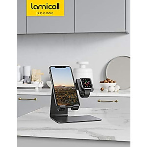 Lamicall Stand for Apple Watch Phone Holder 2 in 1 Desktop Stand Holder Charging Station Dock Compatible with Apple Watch SE Series 8/7/6/5/4/3/2 Ultra [Charging Cable Not Include]