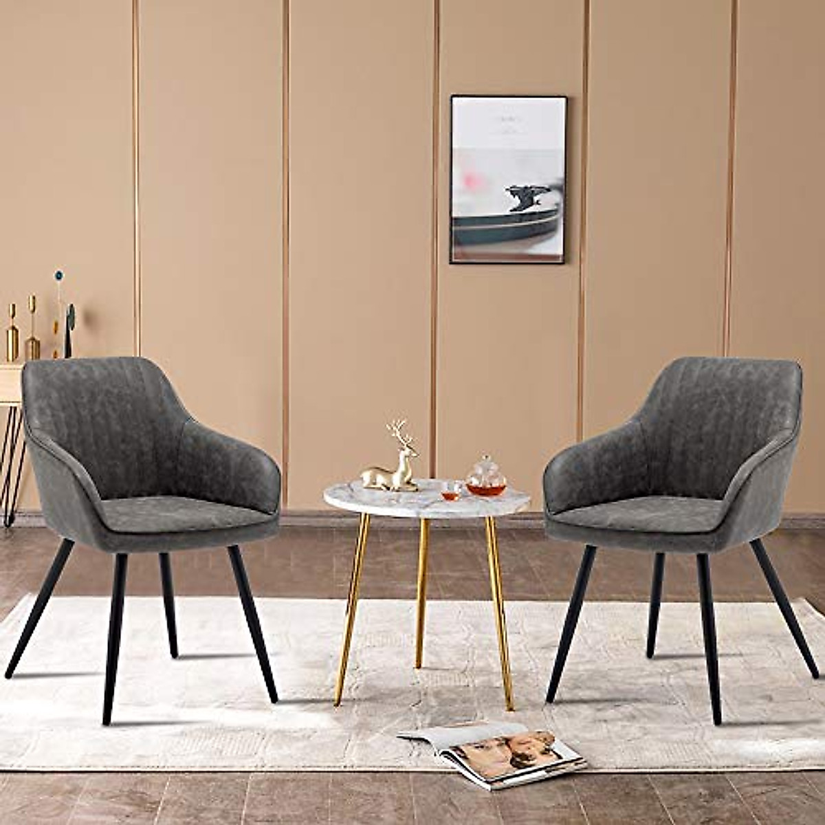 annjoe Faux Leather Accent Chair Arm Chairs Living Room Chairs Leisures Chair Upholstered Chair with Metal Legs Set of 2 for Home Kitchen Office Bistro Cafe, Gray
