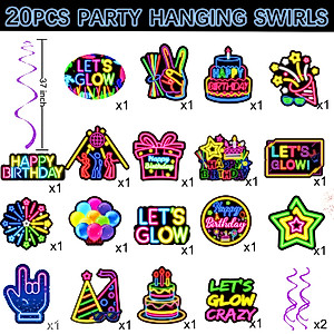 Neon Party Hanging Swirls Glow Birthday Decoration Neon Birthday Party Supplies Glow Neon Ceiling Streamers Glow in The Dark Decoration for Let's Glow Baby Shower Supplies