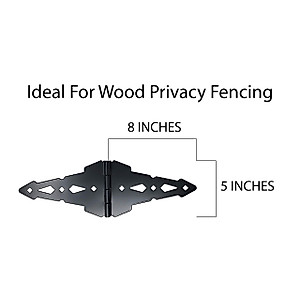 Wood Gate Hardware Set – Heavy Duty Kit for Fence Swing Gate- Outdoor Decorative Black Finish w/ 8” Strap Hinges and Spring Loaded Latch
