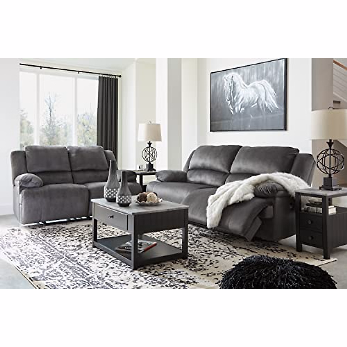 Signature Design by Ashley Clonmel Microfiber Extra Wide Power Reclining Adjustable Loveseat, Gray