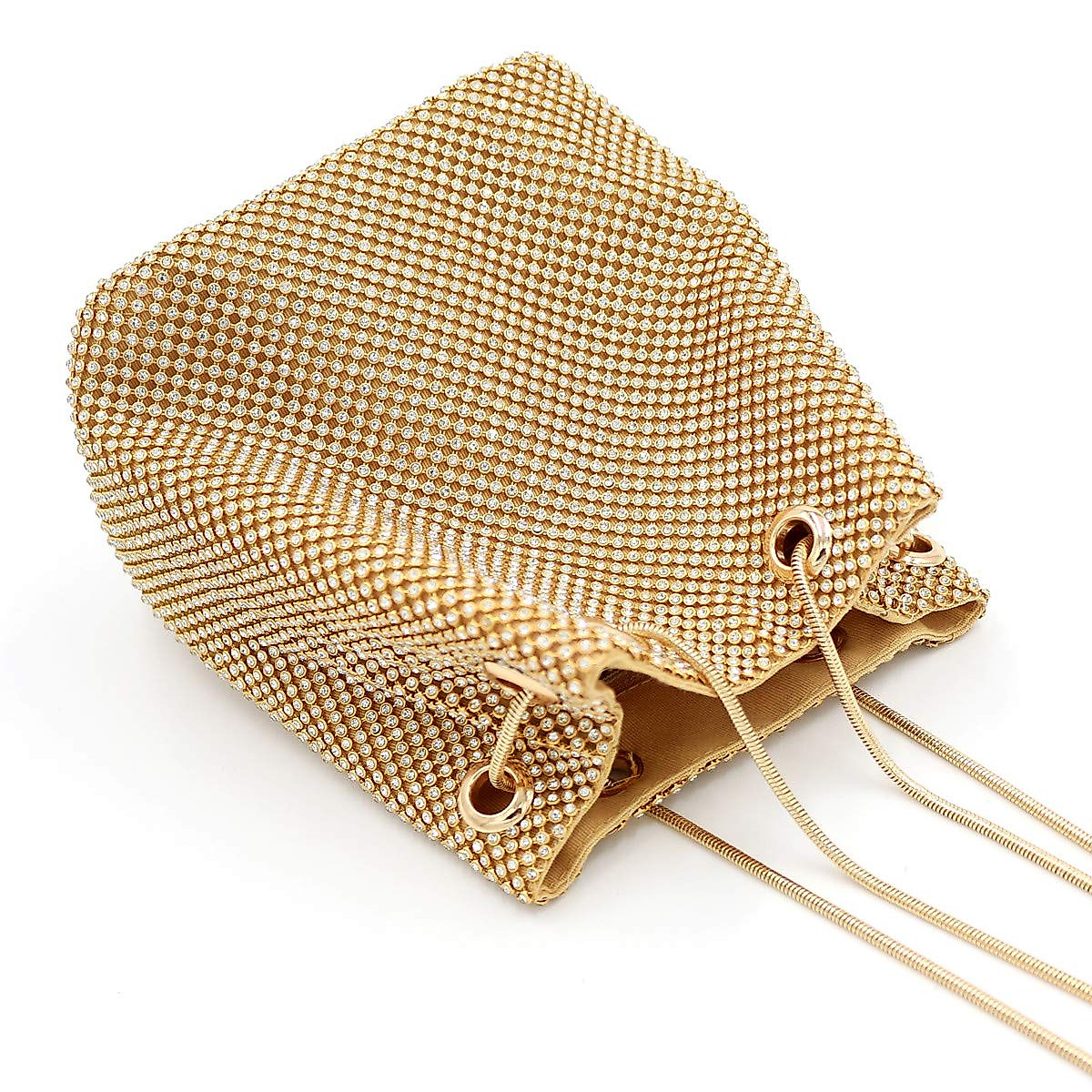 Vgift Evening Purse Women, Rhinestone Bucket Bag Crystal Purse for Wedding Party, Gold