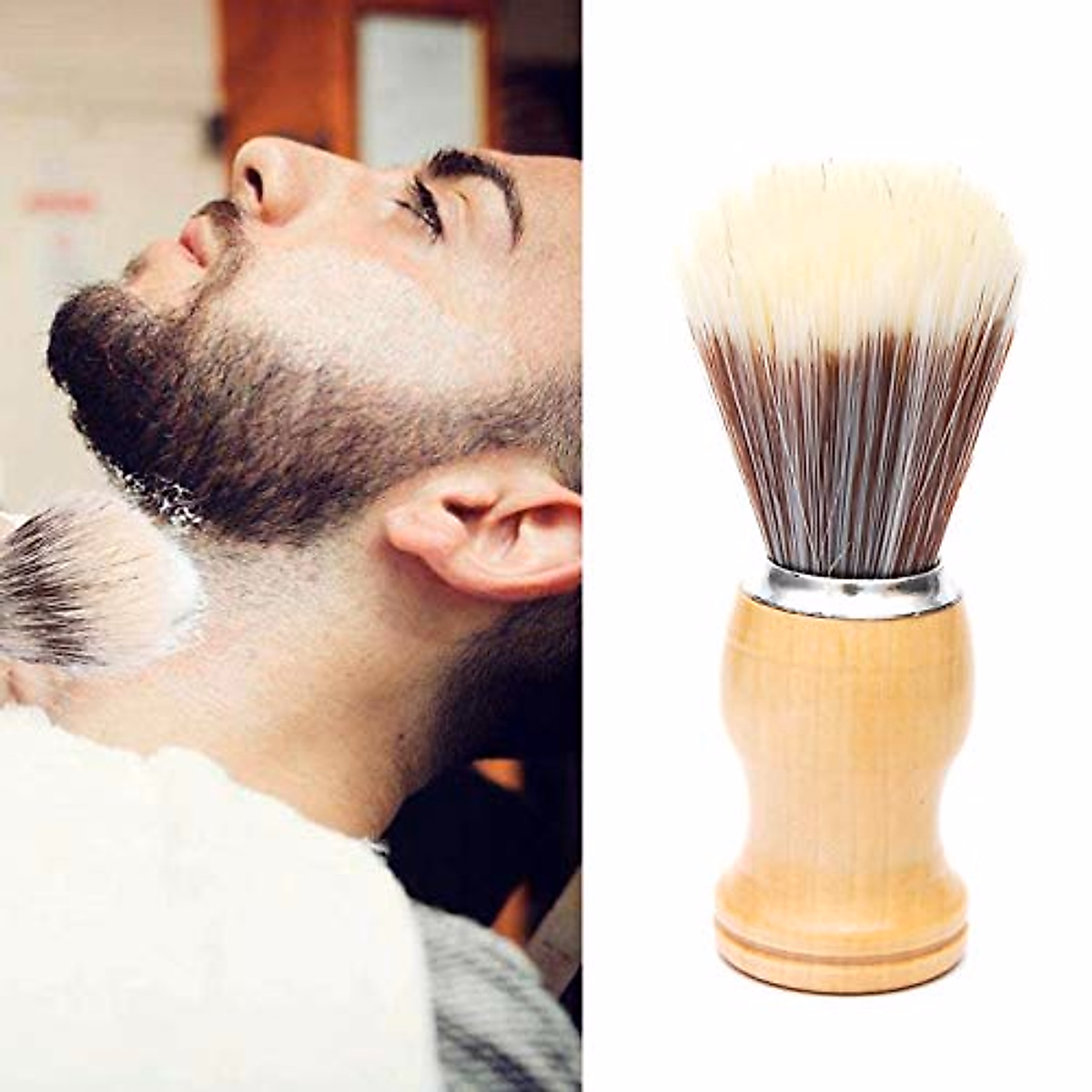 Luxxii - (2 Pack) Men's Shaving Brush with Wooden Handle Pure Big Nylon Hair Soft Face Cleaning Makeup Facial Razor Brush Shave Tools