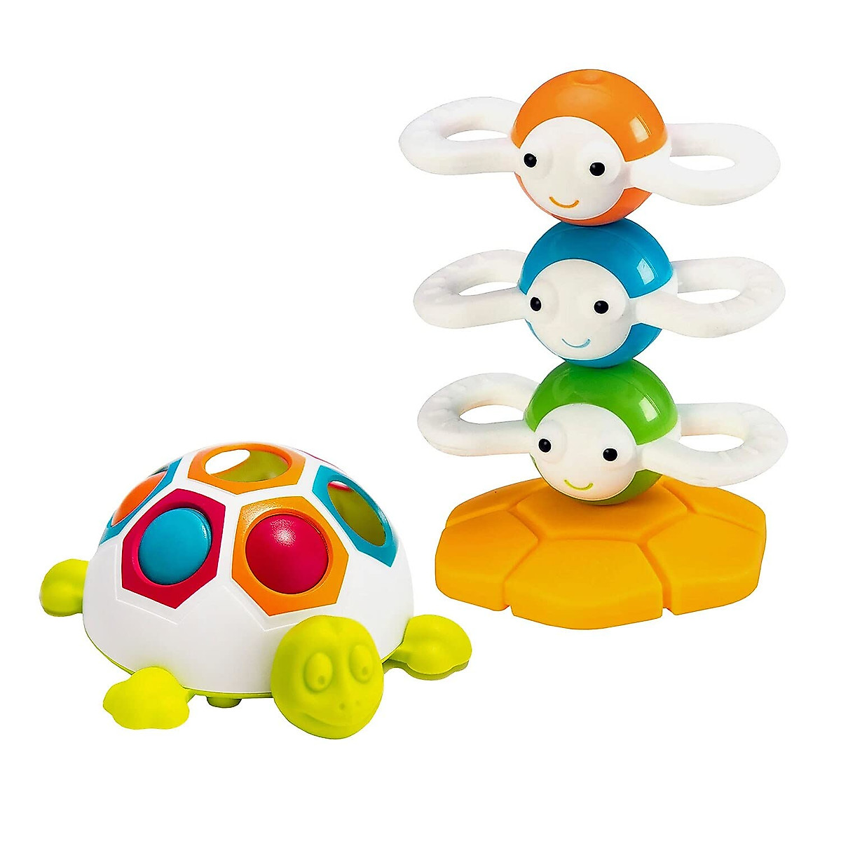 Fat Brain Baby Sensory Toys, Dizzy Bees Magnetic Stacking Toy, Pop & Slide Shelly Turtle Toy Bundle with Storage Bag, Toddler Learning Fine Motor Toys, BPA Free