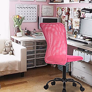 Best Home Product Ergonomic Mesh Office Chair No Arms, Desk Chairs Back Support for Girls Room, Middle Back Rolling Computer Chair, Adjustable Height Task Swivel Chair Pink