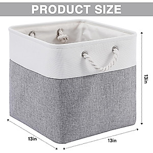 Oterri 6 Pack Foldable Storage Cubes, 13x13 Inch Fabric Bins, Decorative Storage Baskets for Home, Shelves, Nursery Organizers, Grey/White