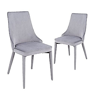 CangLong Modern Dining Room Side Chairs with Fabric Cushion Seat Back Mid Century Living Room Chairs with Brown Metal Legs Set of 2,Gray
