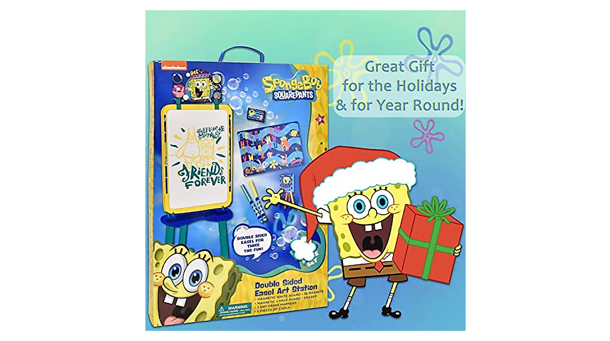 Spongebob Art Easel for Kids - Dual-Sided Magnetic & Chalkboard