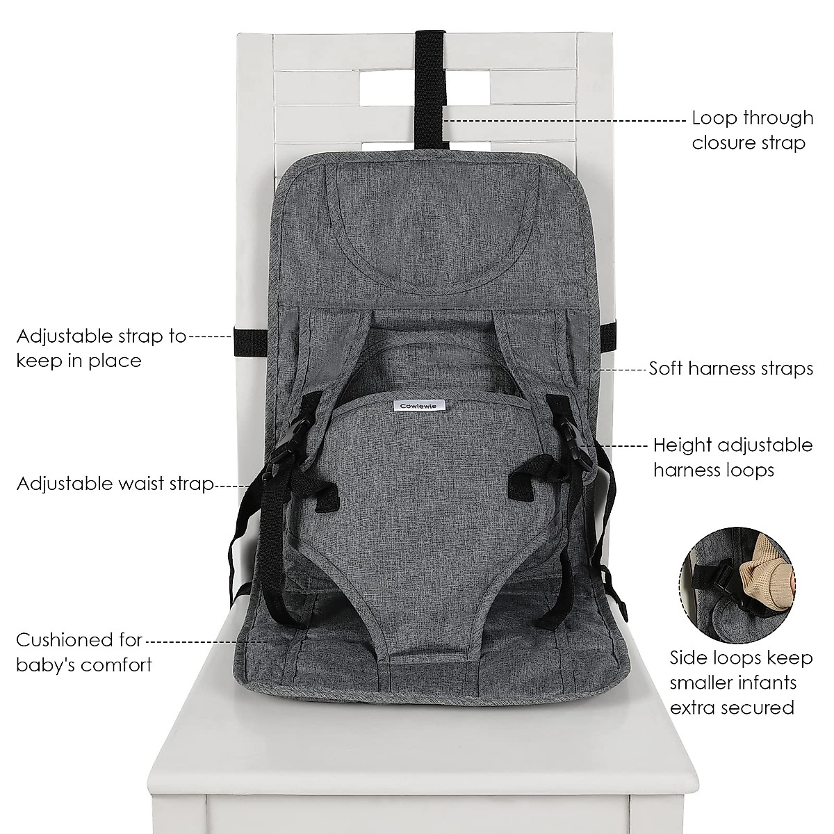 Travel Harness Seat Fabric Foldable Baby Seat with Safety Extension Belt(contact shop) Washable Harness Chair for Infant Feeding|Toddler Travel High Chair Seat Sack|Parent Pouch Baby Travel Essential