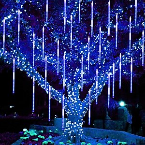Twinkle Star Meteor Shower Rain Lights, 30cm 8 Tubes 288 LED Valentine Iciclelights Snow Falling Christmas Lights Outdoor Raindrop Lights, Xmas Wedding Party Tree Holiday Decoration, Blue
