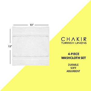 Chakir Turkish Linens | Hotel & Spa Quality 100% Cotton Premium Turkish Towels | Soft & Absorbent (4-Piece Washcloths, White)