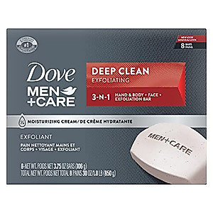 Dove Men+Care Body and Face Bar More Moisturizing Than Bar Soap Deep Clean Effectively Washes Away Bacteria, Nourishes Your Skin, 3.75 Ounce (Pack of 8)