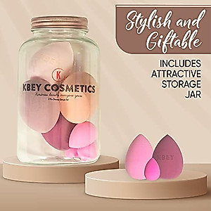 KBEY Cosmetics Makeup Sponges for Face - Beauty Sponge Set for Foundation and Contouring - Latex Free 7 Pc Facial Blending Sponges Apply BB Cream, Eyeshadow and Concealer without Streaking (Pink)