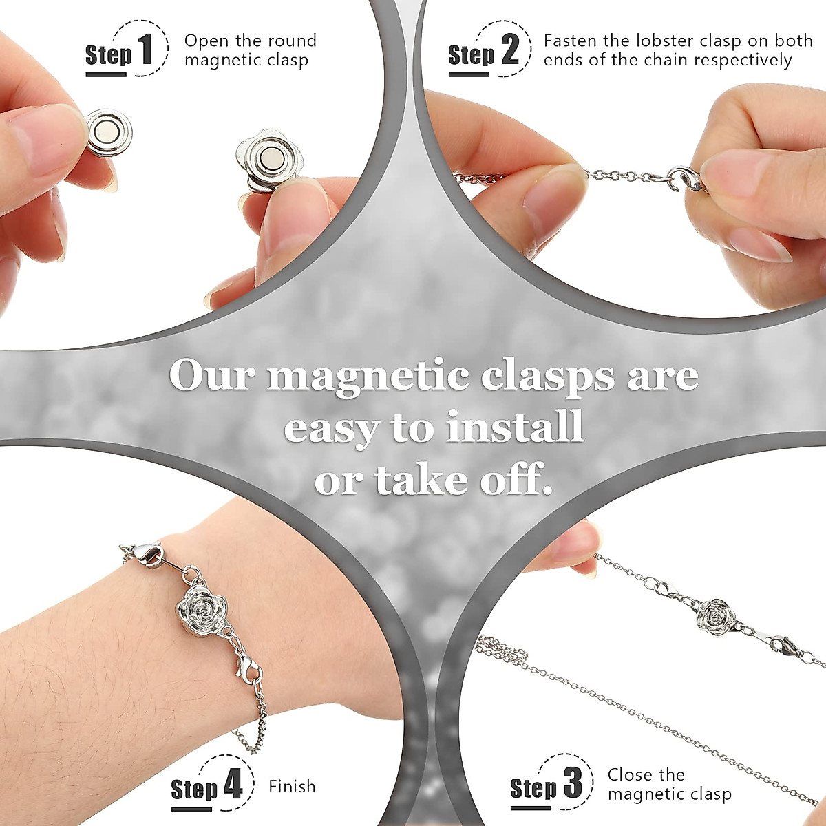 12 Pcs Necklace Magnetic Clasps and Closures Magnetic Lobster Clasps Silver Magnetic Jewelry Clasps Locking Necklace Extender Round Rhinestone Ball Magnetic Clasps for Bracelets Making Multiple Styles