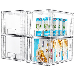 Vtopmart 4Pack Large Stackable Kitchen Pantry Storage Drawers, Clear Organizer Bins with Handles, Acrylic Drawer Organizers for Kitchen Pantry, Bathroom Undersink, Cabinet Organization and Storage