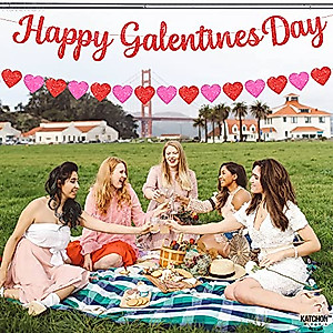 Glitter, Red Happy Galentines Day Banner - 2 Strings, No DIY | Happy Galentines Day Decorations | Galentines Day Party Favors for Be My Galentine Decor | Galentine's Day Decorations, Galentines Décor