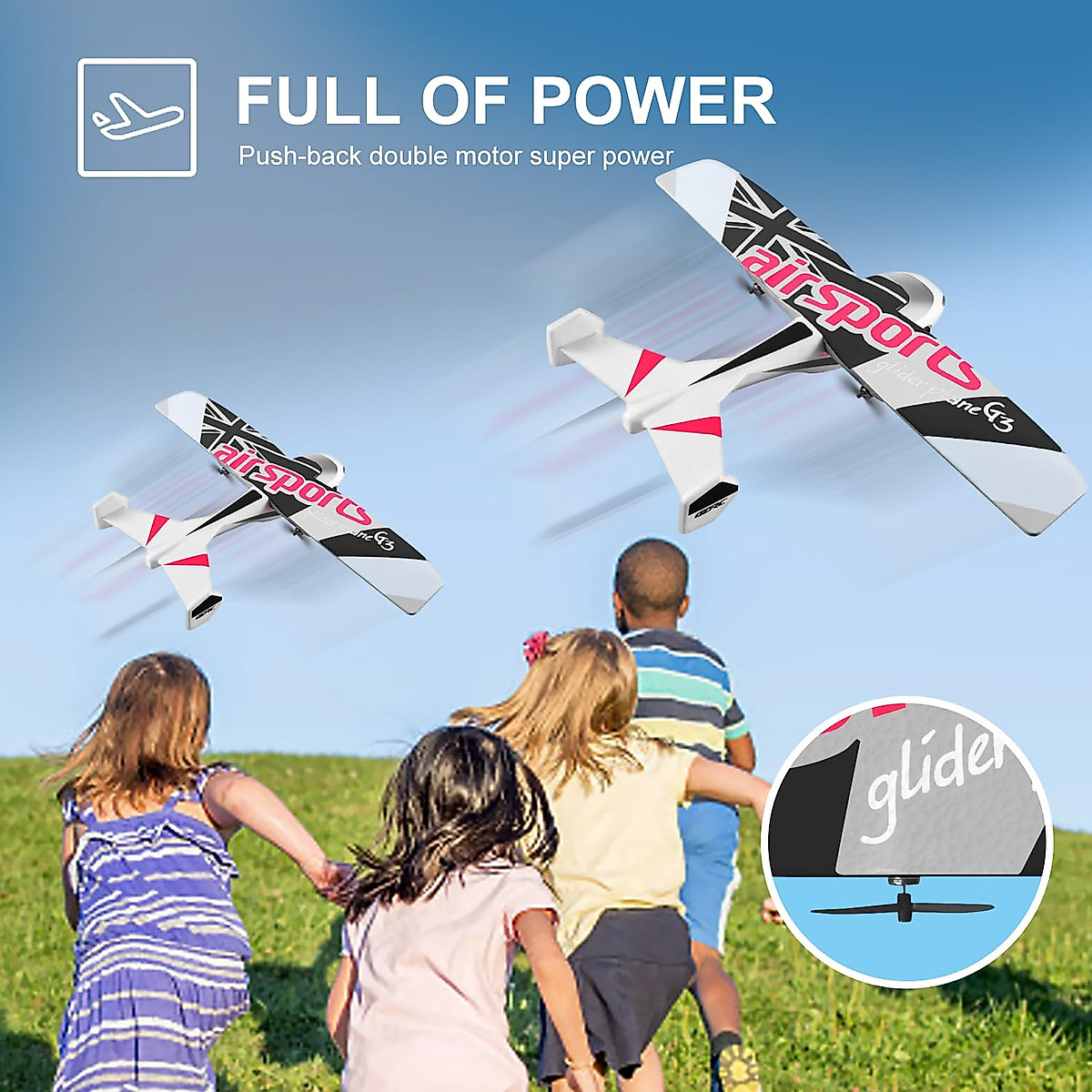 4DRC G3 RC Plane, 2.4Ghz Remote Control Airplane,Flying 6-axis Gyro Stabilizer with 2 Batteries,Blue&Green Light,2CH RTF RC Glider Toy,Easy to Fly for Beginners Adults Kids Girls 8 12 14 Boys,Red