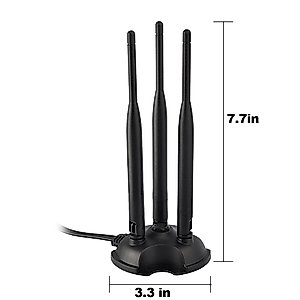 Eightwood 2.4GHz 5GHz Dual Band WiFi Antenna, 3 RP-SMA Connector WiFi 6 Antenna Magnetic Base for PC Desktop Computer, PCIe WiFi Card, WiFi Wireless Router, Mobile Hotspot, External WiFi USB Adapter