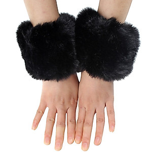 Faux Fur Cuffs Furry Leg Warmers and Wrist Cuff Warmer Boot Cuff,2 Pairs Set For Women Party Costumes