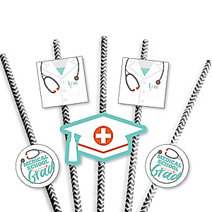Big Dot of Happiness Medical School Grad - Paper Straw Decor - Doctor Graduation Party Striped Decorative Straws - Set of 24