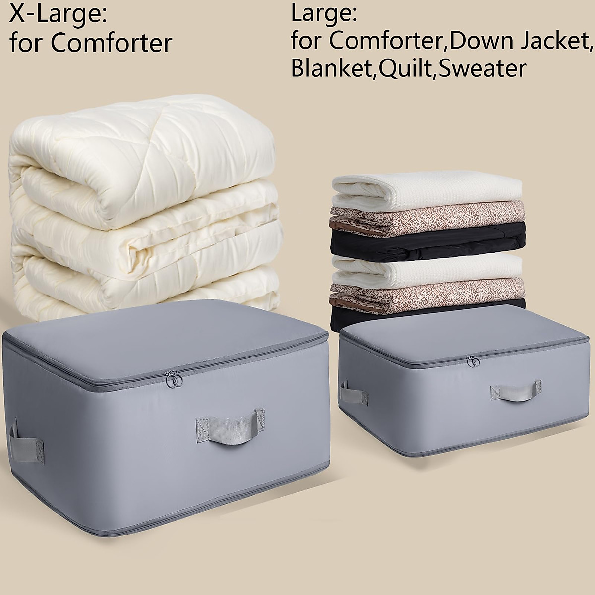 HAIKYPO Ultra Space Saving Self Compression Organizer Bags,Comforter Storage Bag,Compression Bags for Storage,Large Moving Bags,Compression Organizer for Blankets,Comforter,Down Jacket (Gray,Large)