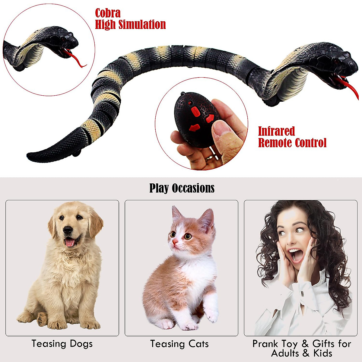 Tipmant RC Snake IR Remote Control Cobra Electric Fake Realistic Animal Crawling Vehicle Scary Trick Kids Halloween Christmas Prank Toys Birthday Gifts (Grey)