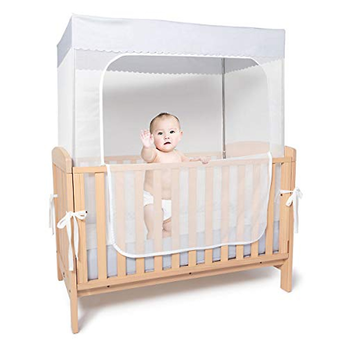 YeTrini Crib Safety Tent,See Through Mesh Crib Netting Mosquito Nets Sturdy Crib Cover to Keep Toddler from Climbing Out,to Keep Cats Out,to Keep Baby in-Gray