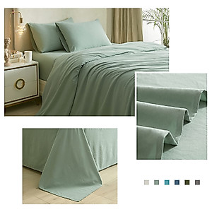 HighBuy Twin Bed Sheets Set - 3 Piece Bedding - Sage Green Washed Microfiber Sheets Twin,Breathale Sheets Shrinkage and Fade Resistant - Deep Pocket 16 Inch - Easy Fit Fitted Sheet,Pillowcases Set