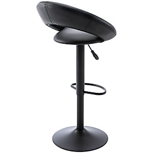 Vogue Furniture Direct Adjustable Bar Stools, Modern Cute PU Leather Swivel Barstools with Hollow Back, Airlift Counter Height Bar Chairs for Kitchen Dining Pub Cafe, Set of 2 (Black, Black Base)